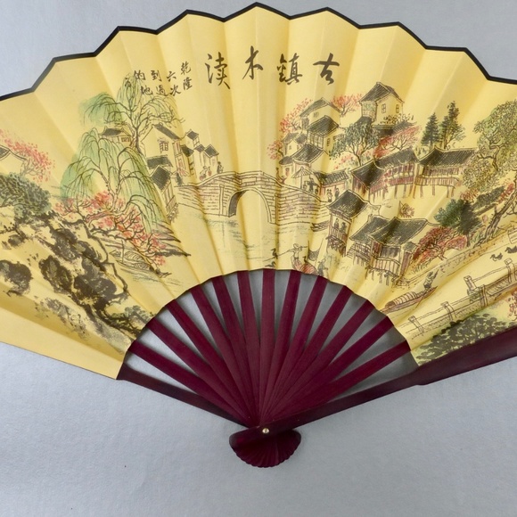 Accessories | Gold Maroon Chinese Handheld Fan | Poshmark